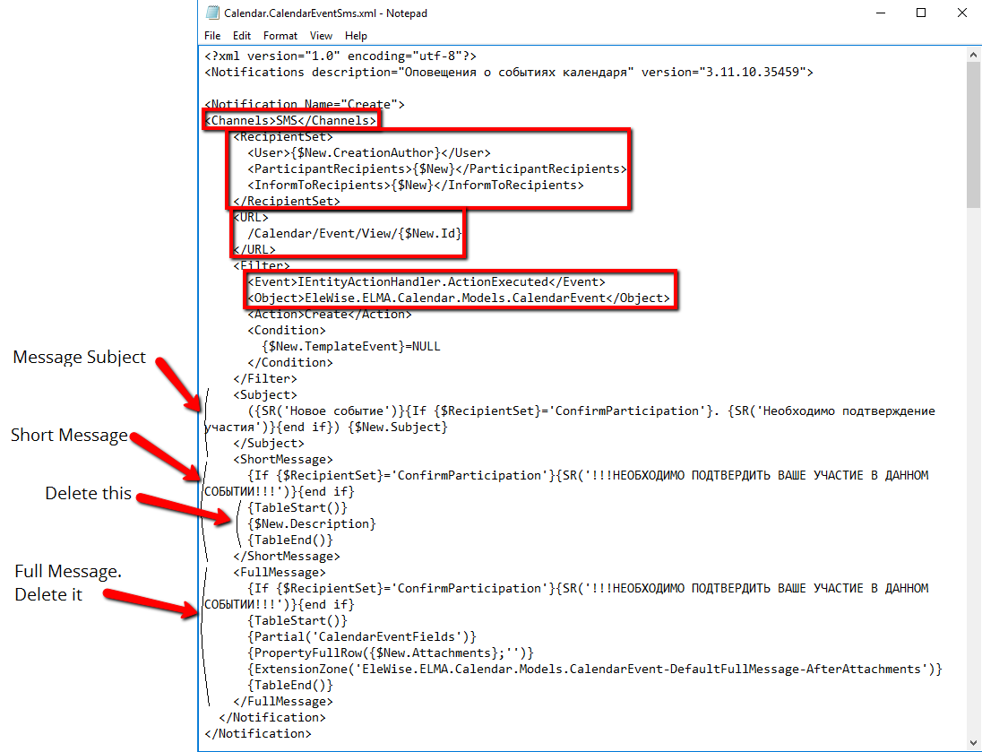 Creating an sms notification template