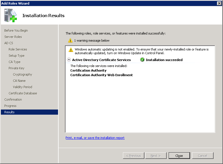 Windows Server 2008. Creating and configuring a certification authority